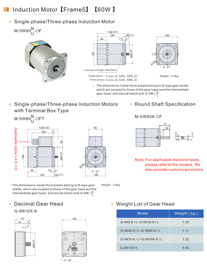 TAIWAN PEEIMOGER SPEED CONTROL MOTORS M-5IK60A(N/U) Series-Ruhong Seiko ...